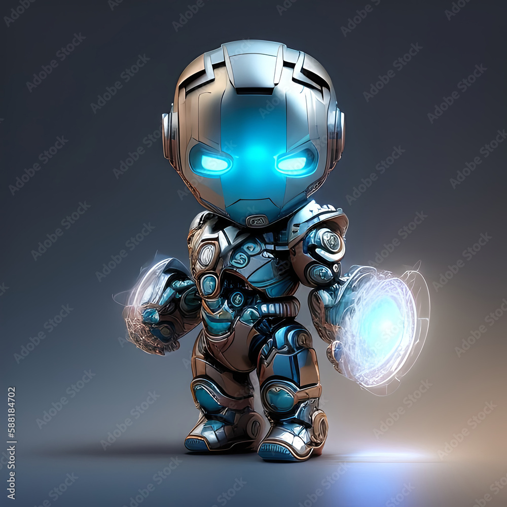 Cute Baby Boy Robot Cyborg Sci-Fi Armor Glowing Eyes Hologram Emiter ...