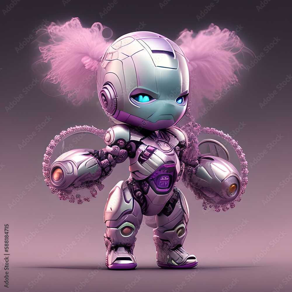 Cute Baby Girl Robot Cyborg with Pink Pig Tail Hair Sci-Fi Armor ...