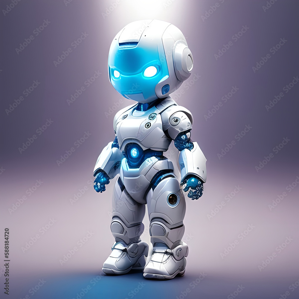 Cute Baby Boy Robot Cyborg Sci-Fi Glowing Eyes White Armor Generative ...