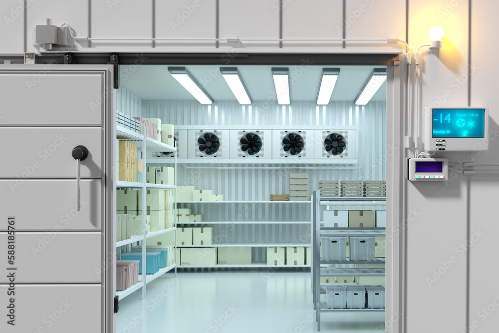 Refrigeration equipment. Freezer warehouse. Industrial refrigerator ...