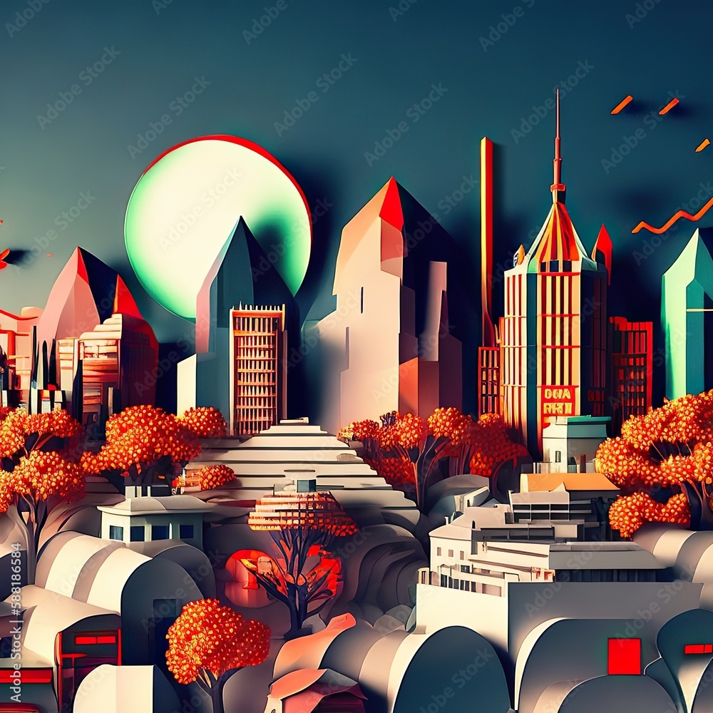 Futuristic paper Cityscape Stock Illustration | Adobe Stock