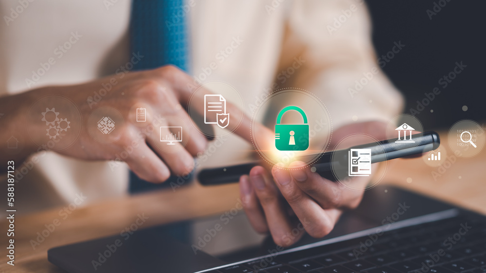 Foto de Businessman showing data access protection with key icon ...