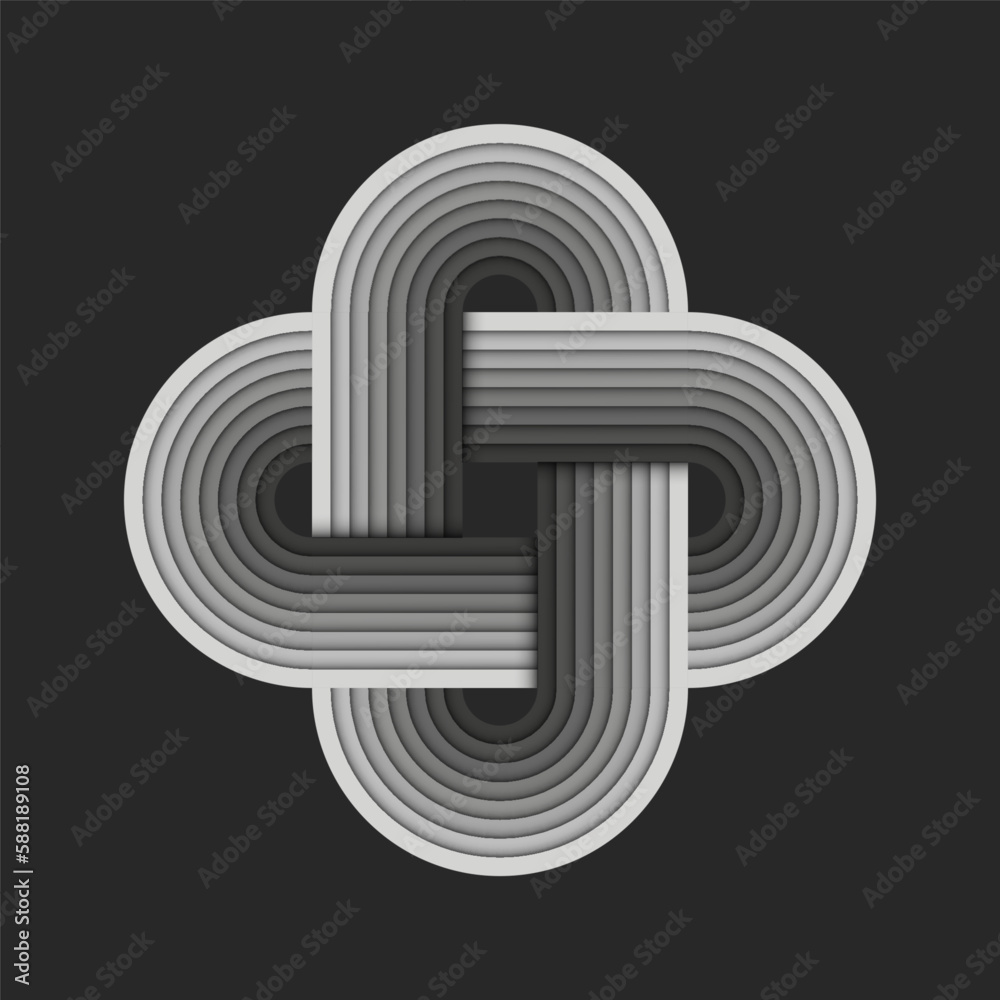 Cross rounded shape logo or plus sign made of gradient gray interlaced ...
