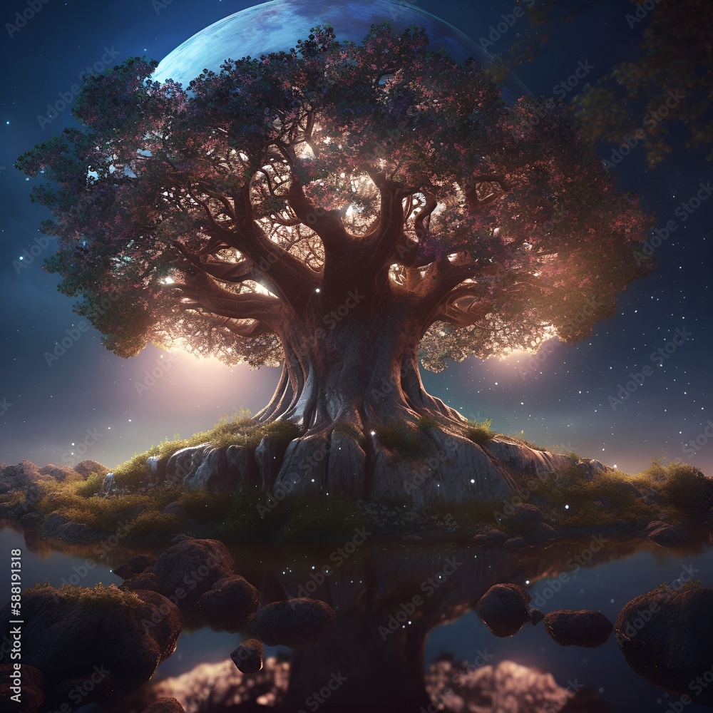 magical tree, tree of life, moon, heavenly, environment, nature ...