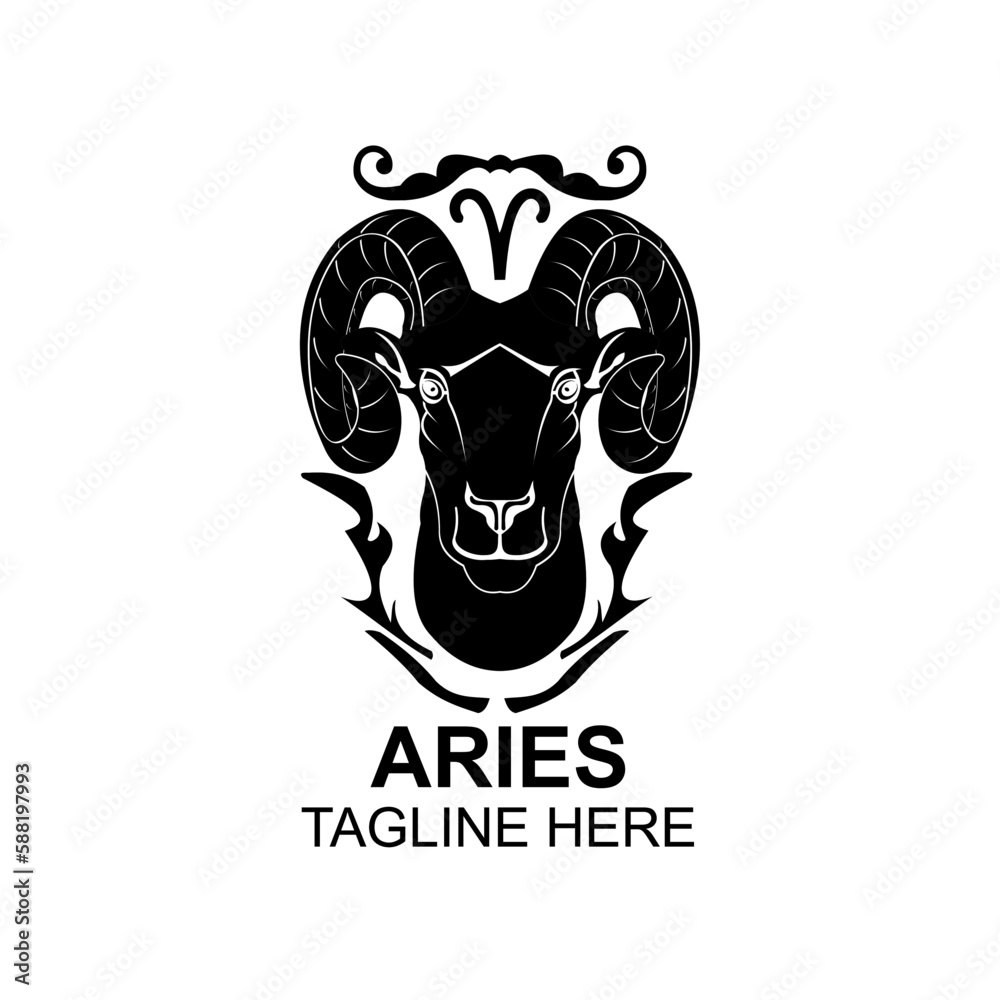 Zodiac aries horoscope astrology logo vector in black and white ...