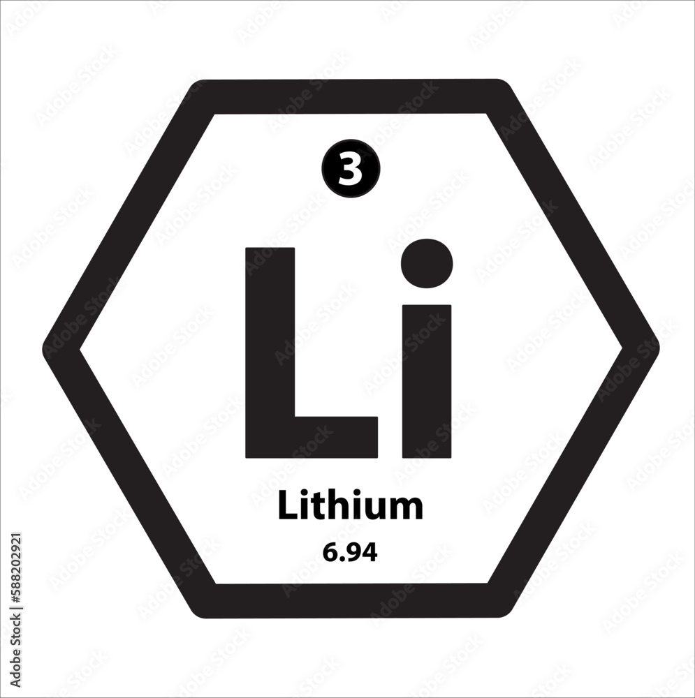 Icon structure Lithium (Li) chemical element icon hexagon shape black ...