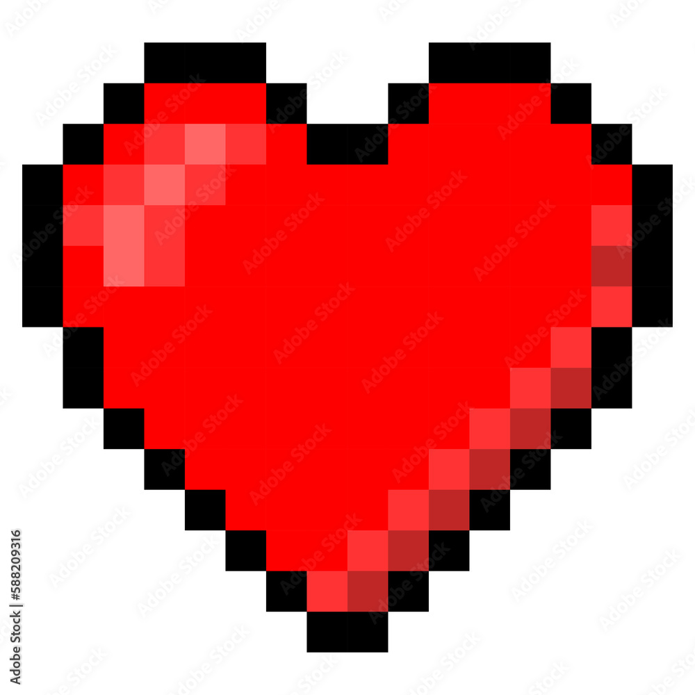 Red heart pixel meme of love Pixel heart love icon on transparent ...