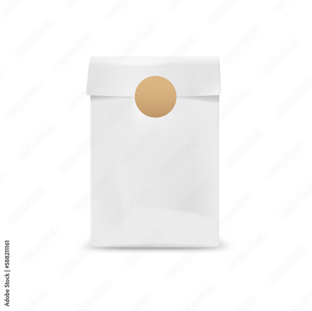 White paper package with sticker mockup. Isolated realistic 3d vector ...