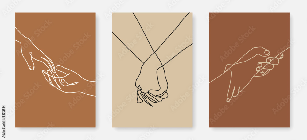 Holding Hands Continuous Line Drawing Prints Set for Wall Decor. Hands ...