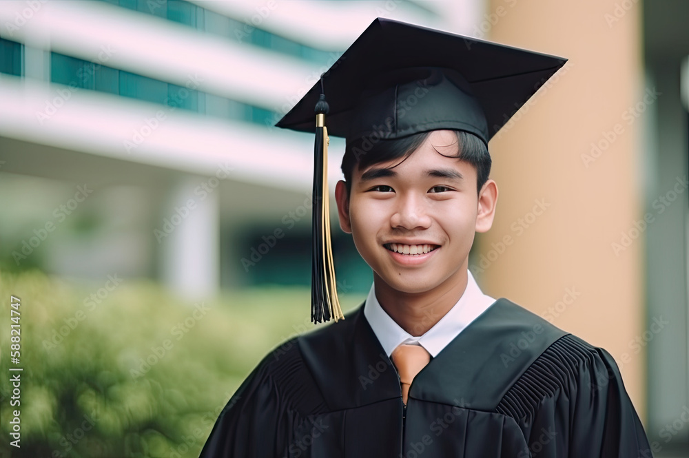 Asian boy at a graduation ceremony created with Generative AI ...