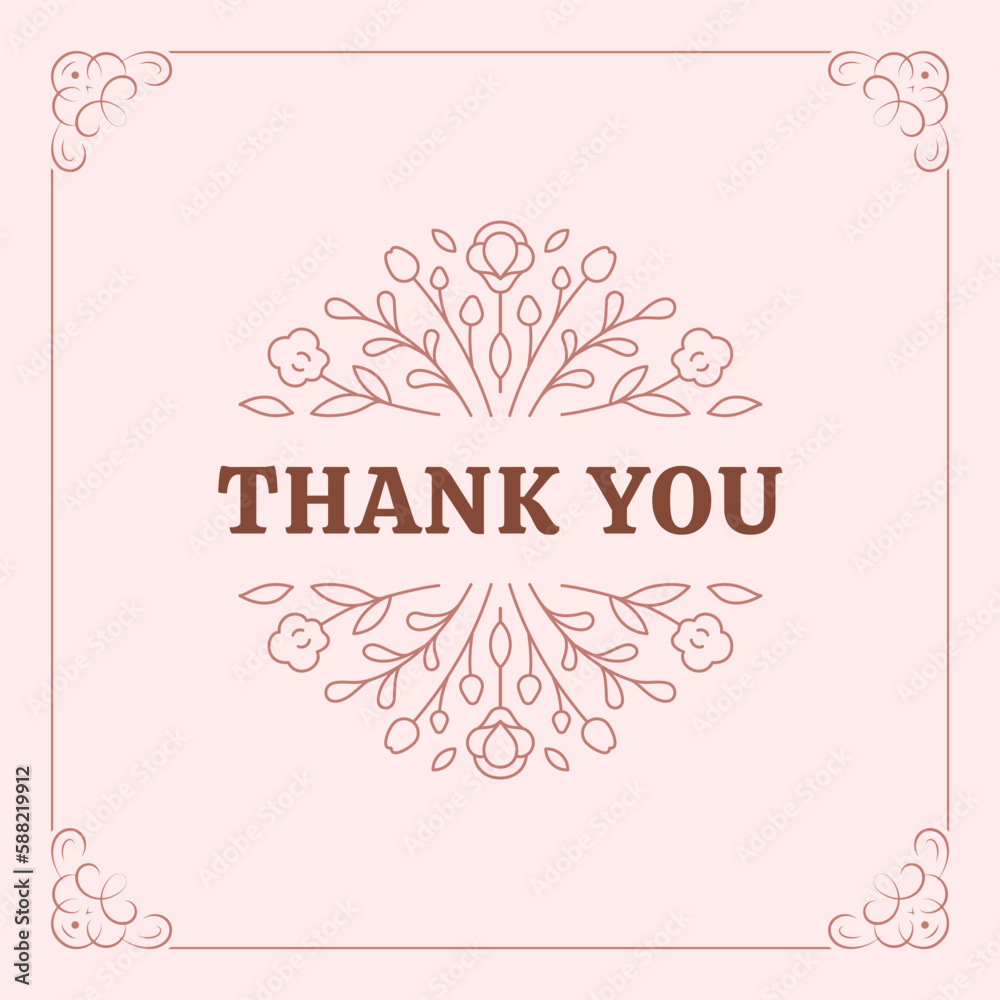 Thank you vintage card flourish botanical plant antique curved frame ...