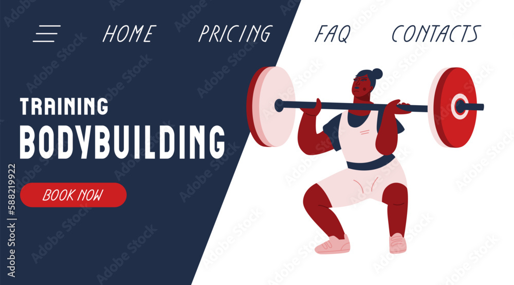 Landing page template with female heavy athlete lifting barbell ...