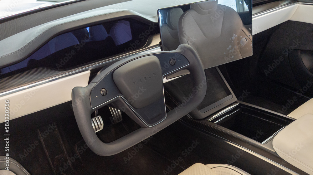 tesla model s interior of vehicle modern electric car tablet screen ...