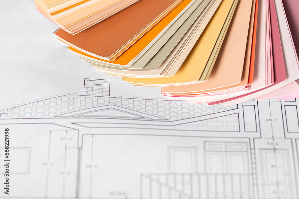 Color palette guide samples on architecture building plan for abstract ...