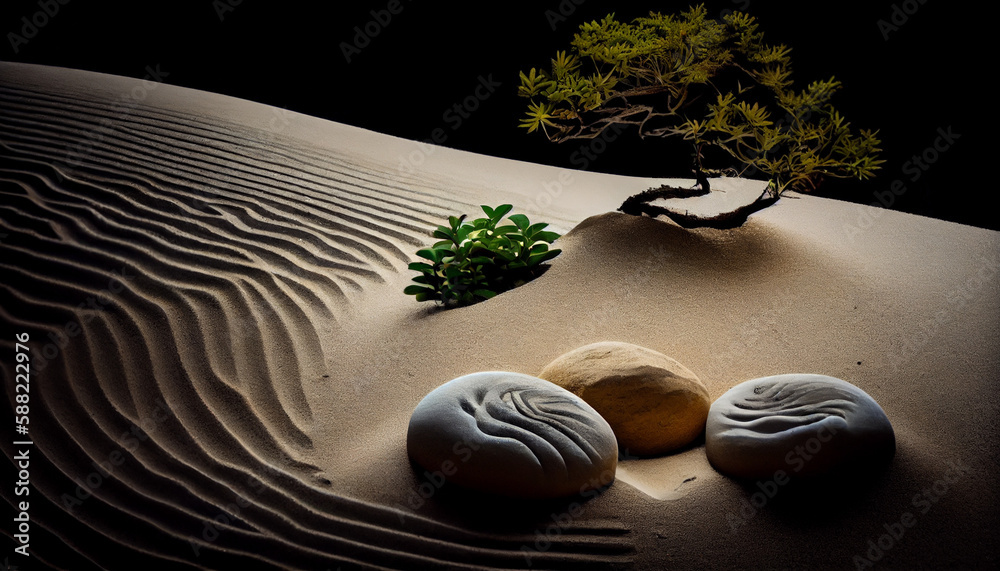 perfectly raked sand, smooth stones, and carefully pruned plants create ...