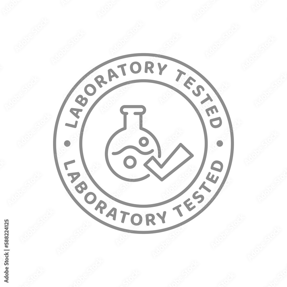 Lab tested vector with flask and checkmark. Laboratory approved test ...