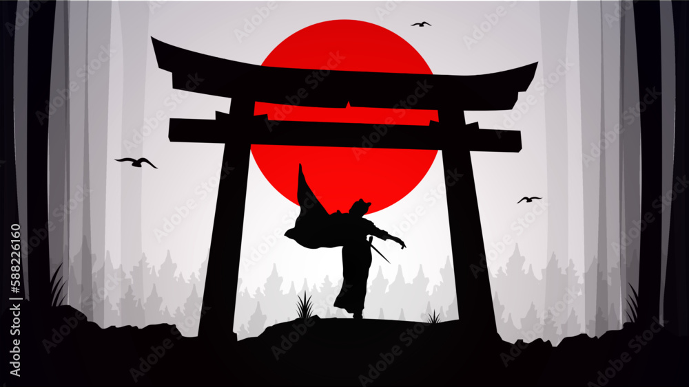 lady Samurai with red moon wallpaper. samurai with mask wallpaper ...