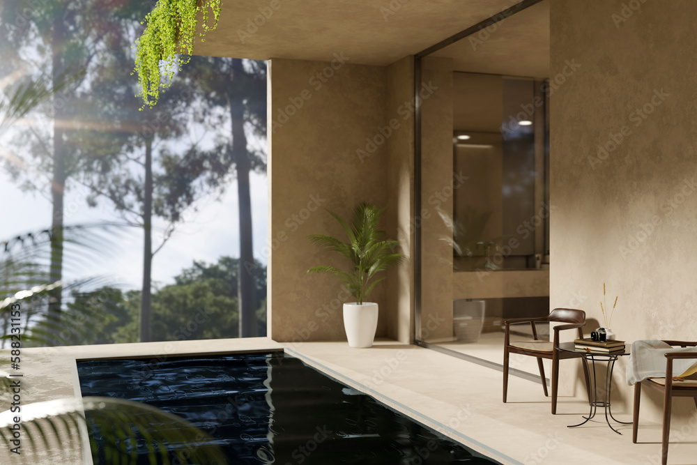 Modern luxury pool villa exterior design with swimming pool, relaxation ...