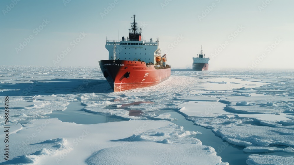 Nuclear-Powered Icebreaker Clearing Path for Transport Ships in Icy ...