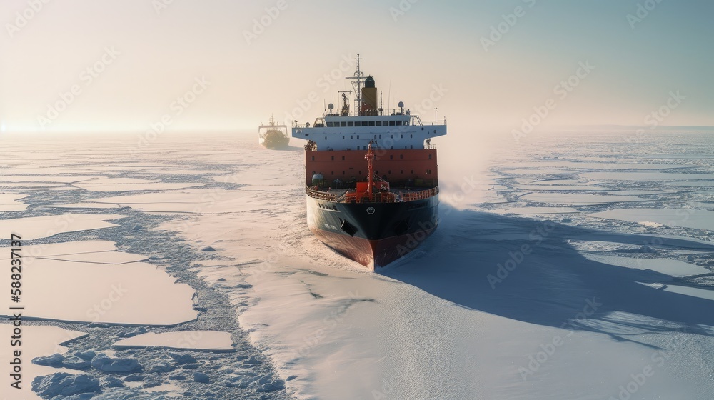 Nuclear-Powered Icebreaker Clearing Path for Transport Ships in Icy ...