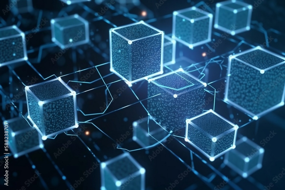 ภาพประกอบสต็อก Block chain concept. Big data binary code. technology ...