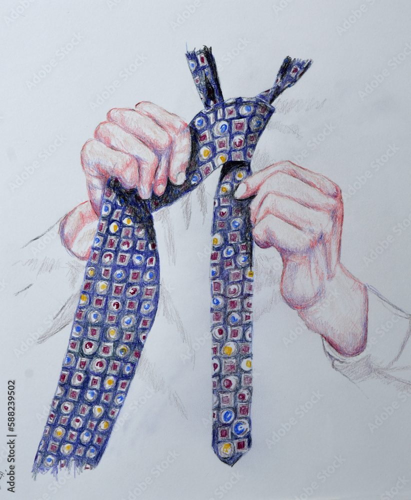 Poster Coloured Pencil drawing of hands doing up a neck tie, – Wall Art ...