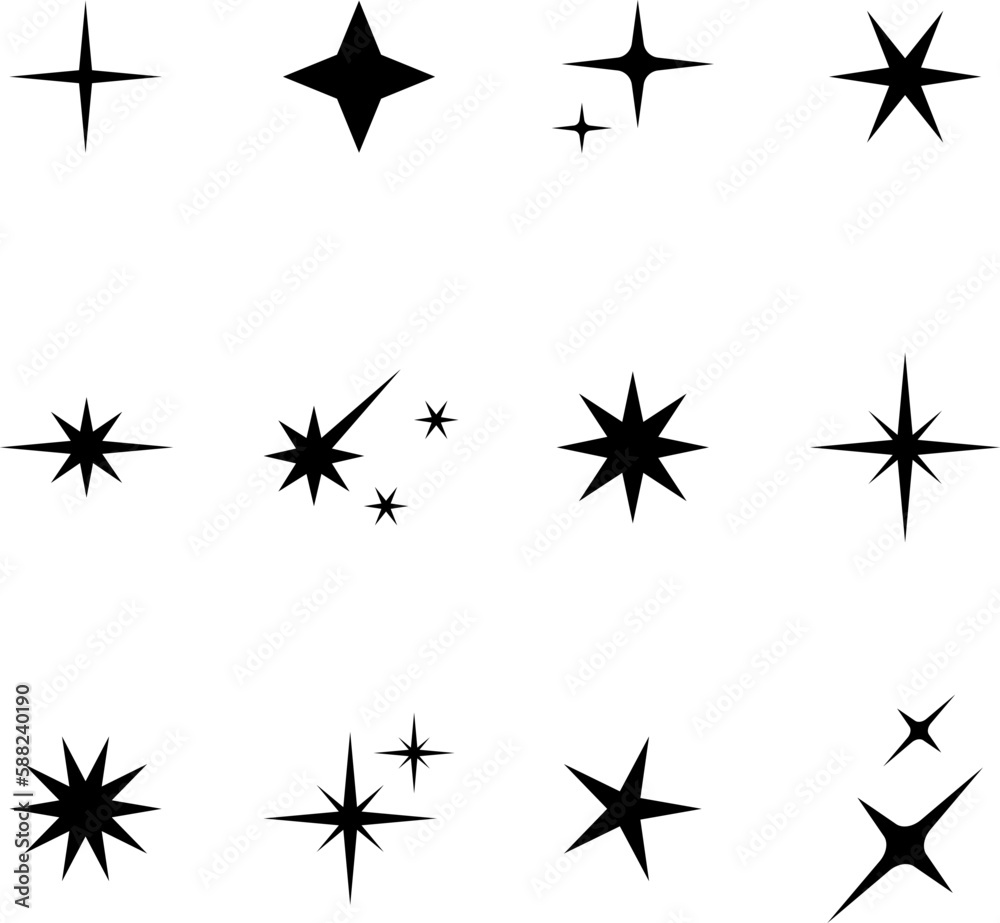 Star icon. Shiny and sparkle pictogram, blink glitter and glowing symbol. Vector night sky ...