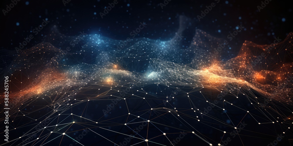Glowing Network of Nodes and Circuits: High Tech Background Symbolizing ...