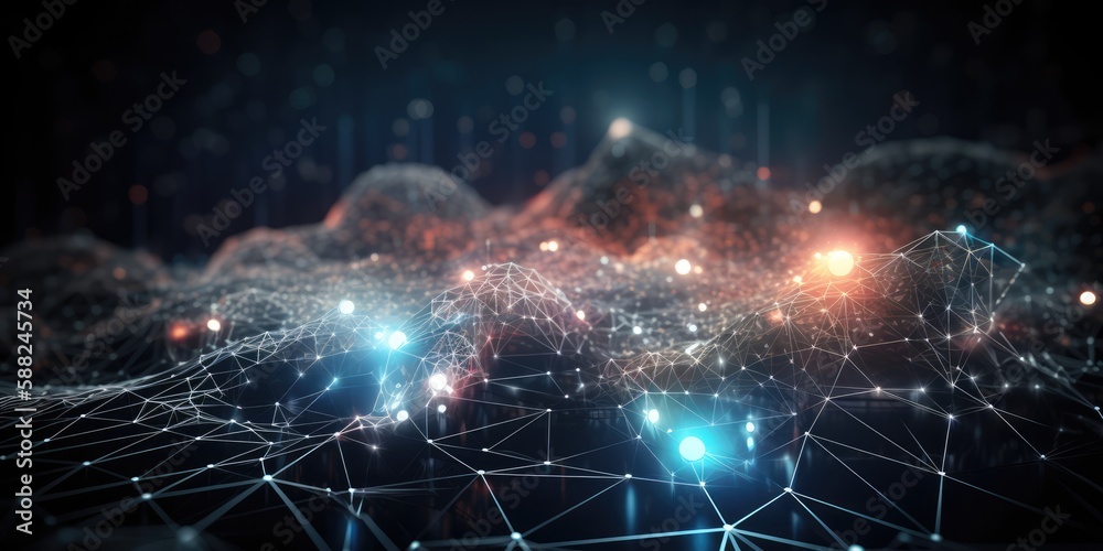 Glowing Network of Nodes and Circuits: High Tech Background Symbolizing ...