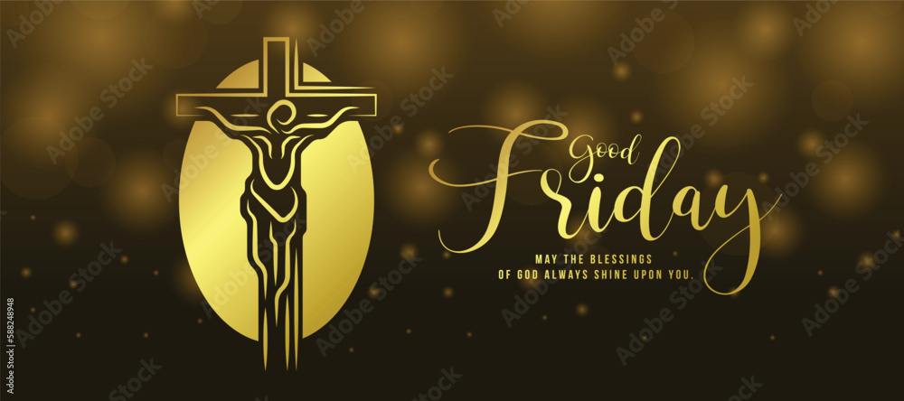 Good friday - Gold abstract and modern line Jesus christ on the cross ...