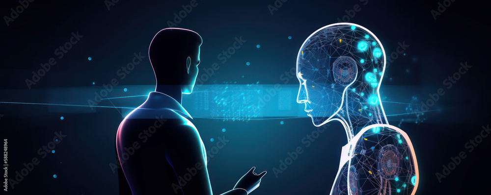 Concept wallpaper of a man talking with artificial intelligence chat ...