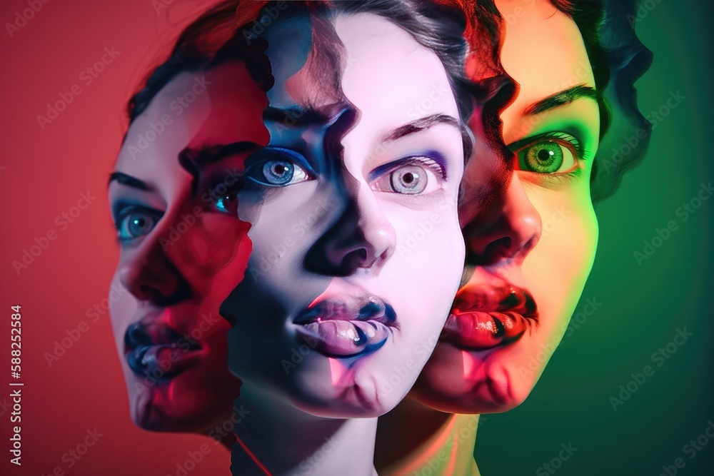 Multiple fictional faces in profile that intersect, muliple ...