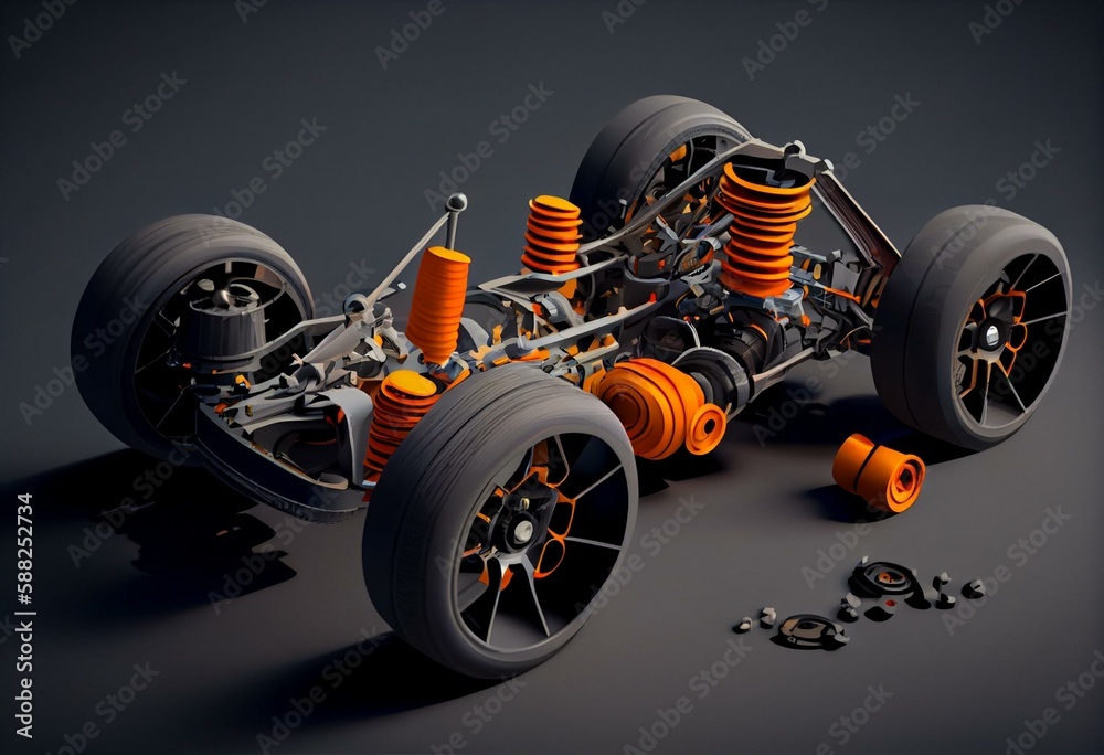 3D Illustration. Von Mises stress and CAD model blend isometric view of ...