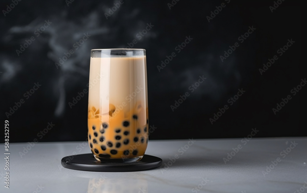 Cooling summer drink bubble tea in the glass. Taiwanese traditional ...