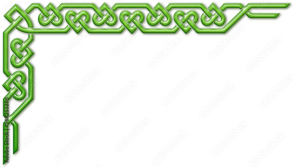 Celtic L-shaped frame with hearts, green. L-shaped border made with ...