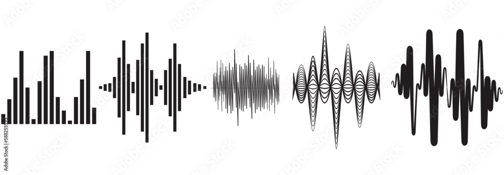 Sound Wave Set Sound Waves Equalizer Audio Waves Radio Signal Music Recording Vector
