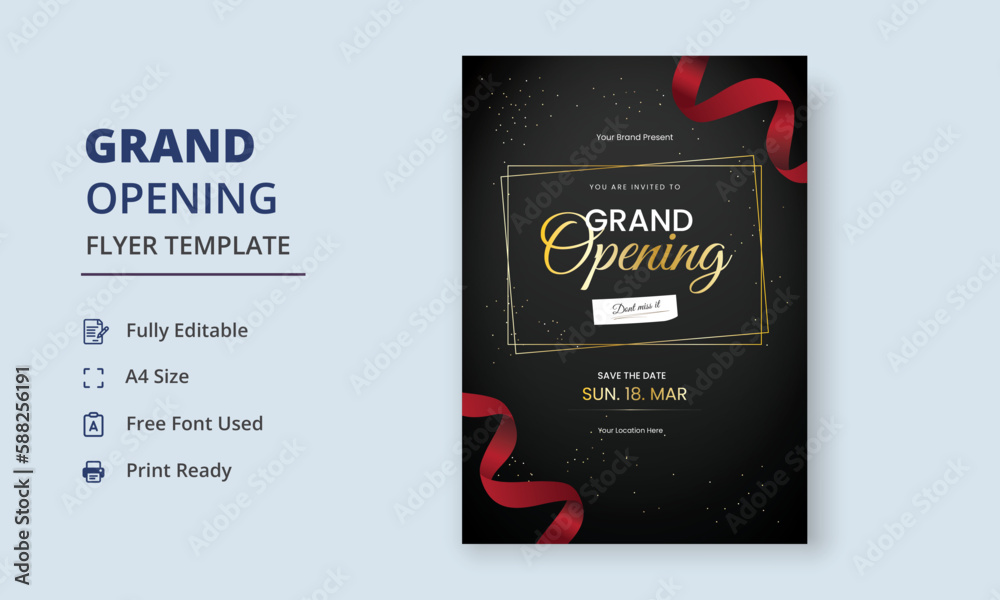 Grand Opening Flyer Template, Realistic grand Opening Invitation ...