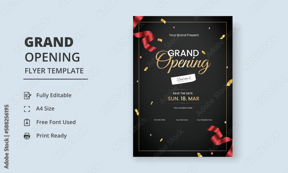 Grand Opening Flyer Template, Realistic grand Opening Invitation ...
