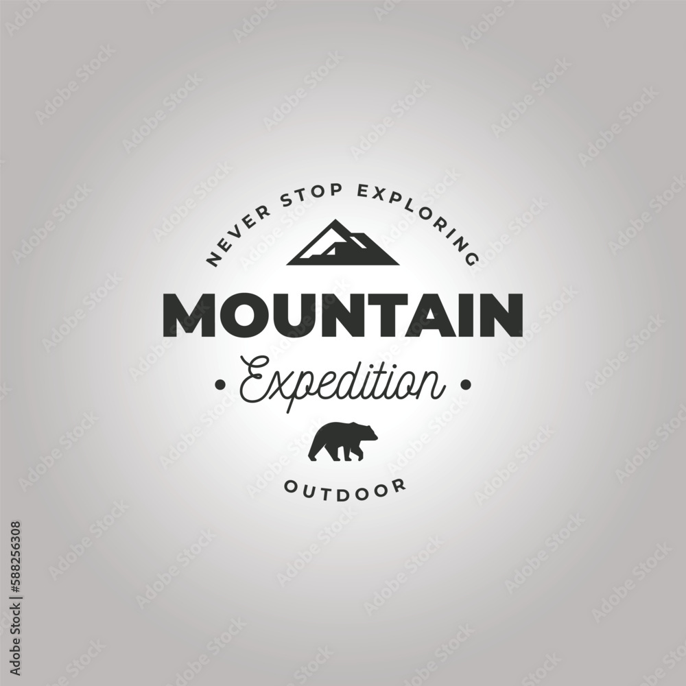 never stop exploring, mountain expedition with bear logo adventure ...