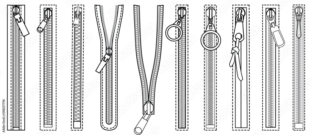 Zipper Fasteners Vector Illustration Technical Cad Drawing Template ...