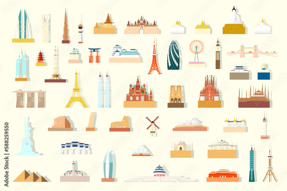 Póster World famous architecture landmarks isolated set, Vector ...