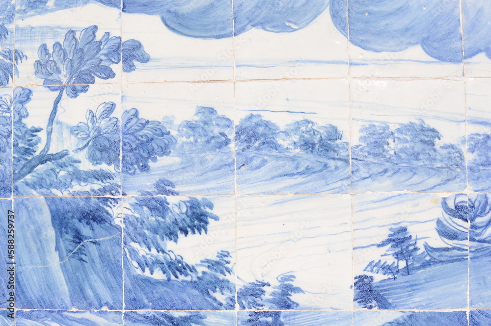 Portuguese azulejo ceramic tiles, closeup photo of decorative, vintage ...