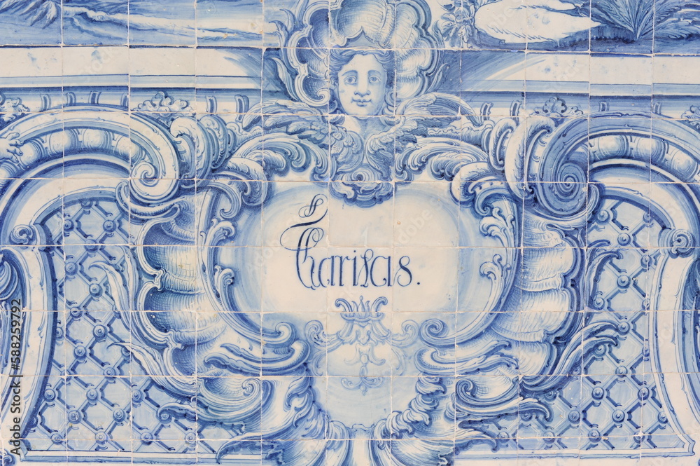 Portuguese azulejo ceramic tiles, closeup photo of decorative, vintage ...