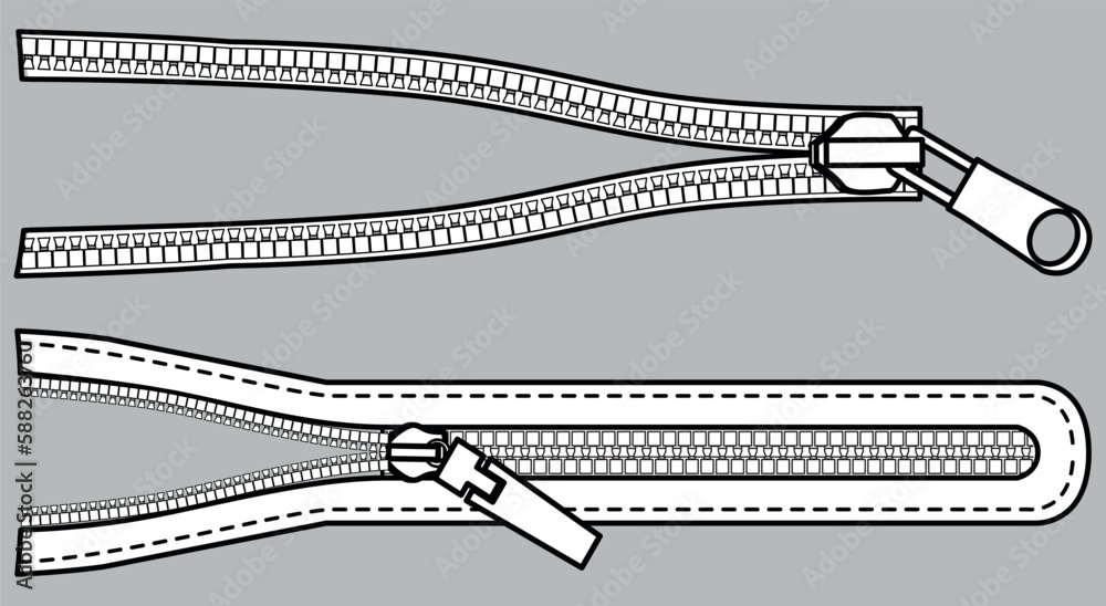 zipper fastener flat sketch vector illustration Stock Vector | Adobe Stock