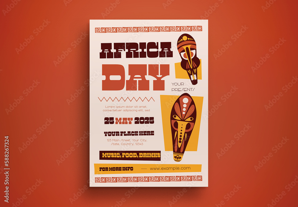 Orange Flat Design Africa Day Flyer Layout Stock Template | Adobe Stock