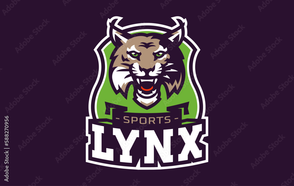 Sports logo with lynx mascot. Colorful sport emblem with lynx, bobcat ...