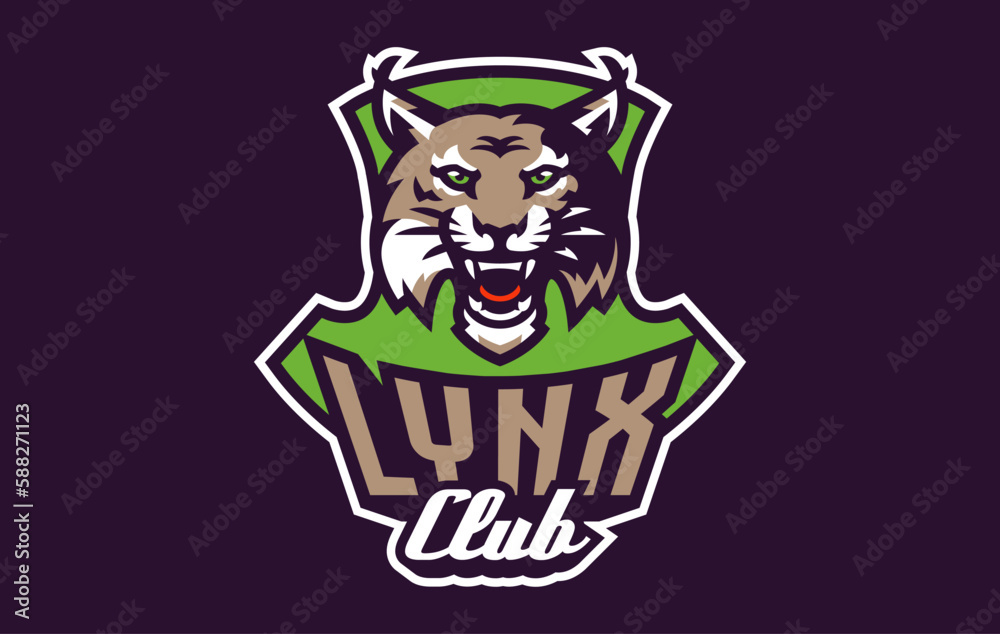 Sports logo with lynx mascot. Colorful sport emblem with lynx, bobcat ...