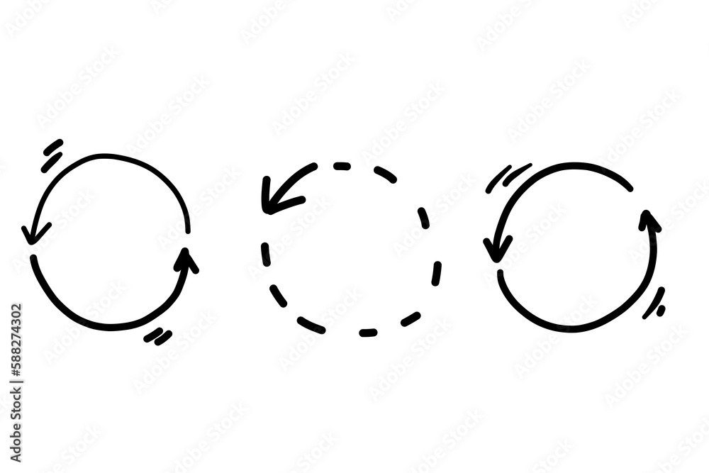 Hand drawn repeat vector arrow in a circle way road shape rotation ...