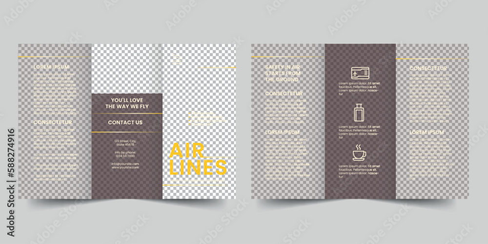 Airlines Aviation trifold brochure template. A clean, modern, and high ...
