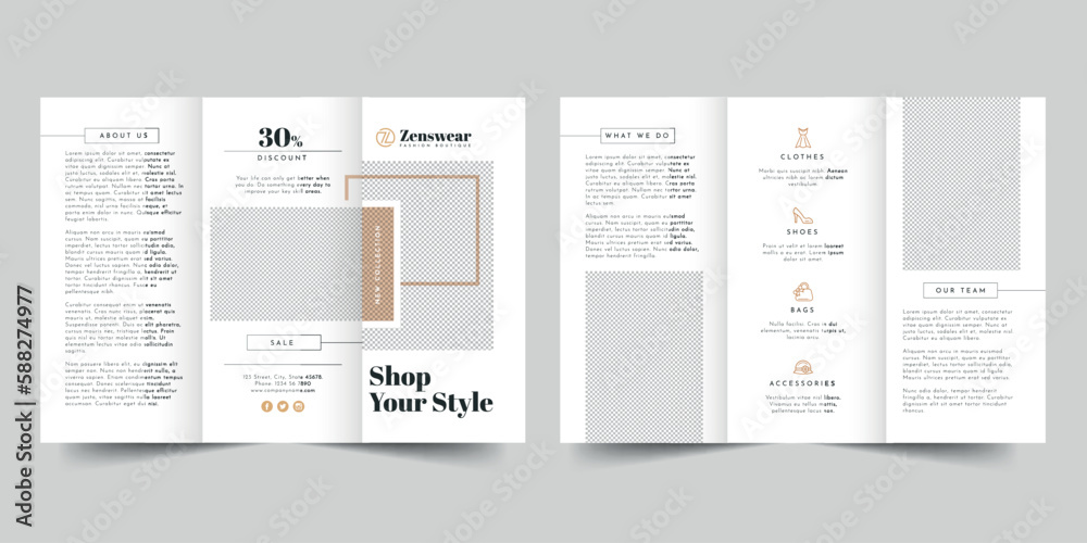Boutique Brochure trifold brochure template. A clean, modern, and high ...